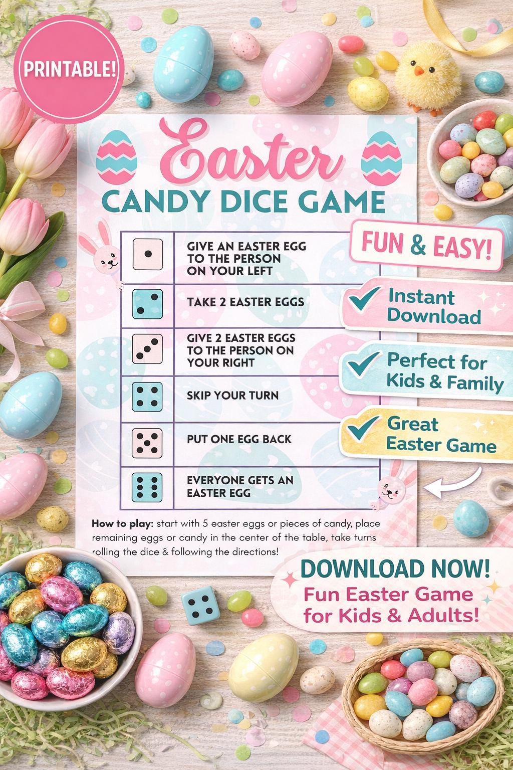 Easter Candy Dice Game, Kids Party Activity, Family Fun (printable) - Etsy