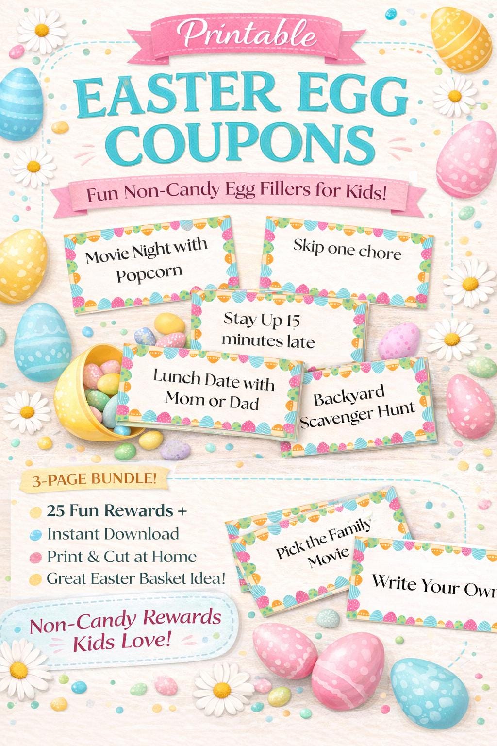 Printable Easter Egg Coupons for Kids | Non-candy Egg Fillers & Easter ...