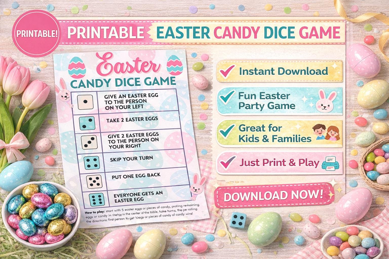 Easter Candy Dice Game, Kids Party Activity, Family Fun (printable) - Etsy