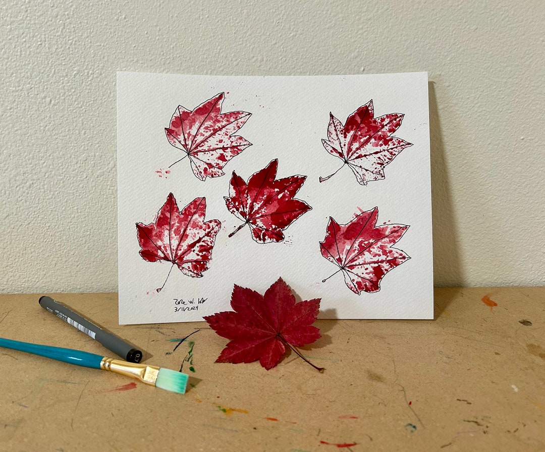 Watercolor + Pen & Ink Leaf Press - Maple Leaves - Etsy