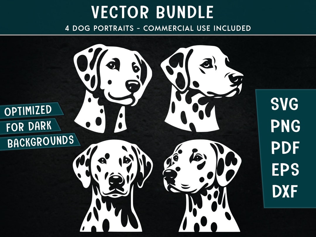 Dalmatian Portrait SVG Bundle Png, Pdf , Eps, Dxf Vector Files, White ...