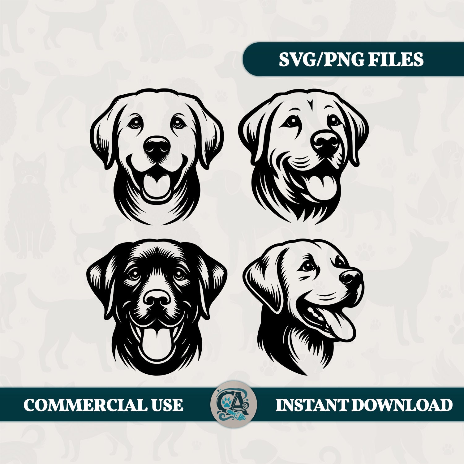 Happy Labrador Retriever Labi Bundle SVG PNG Silhouette Clipart Instant ...