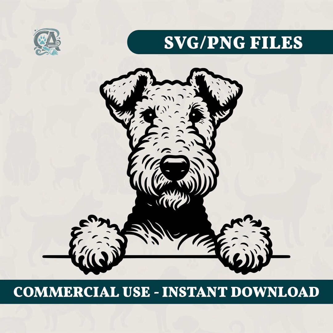 Peeking Airedale Terrier SVG PNG Files Silhouettes Clipart Instant ...