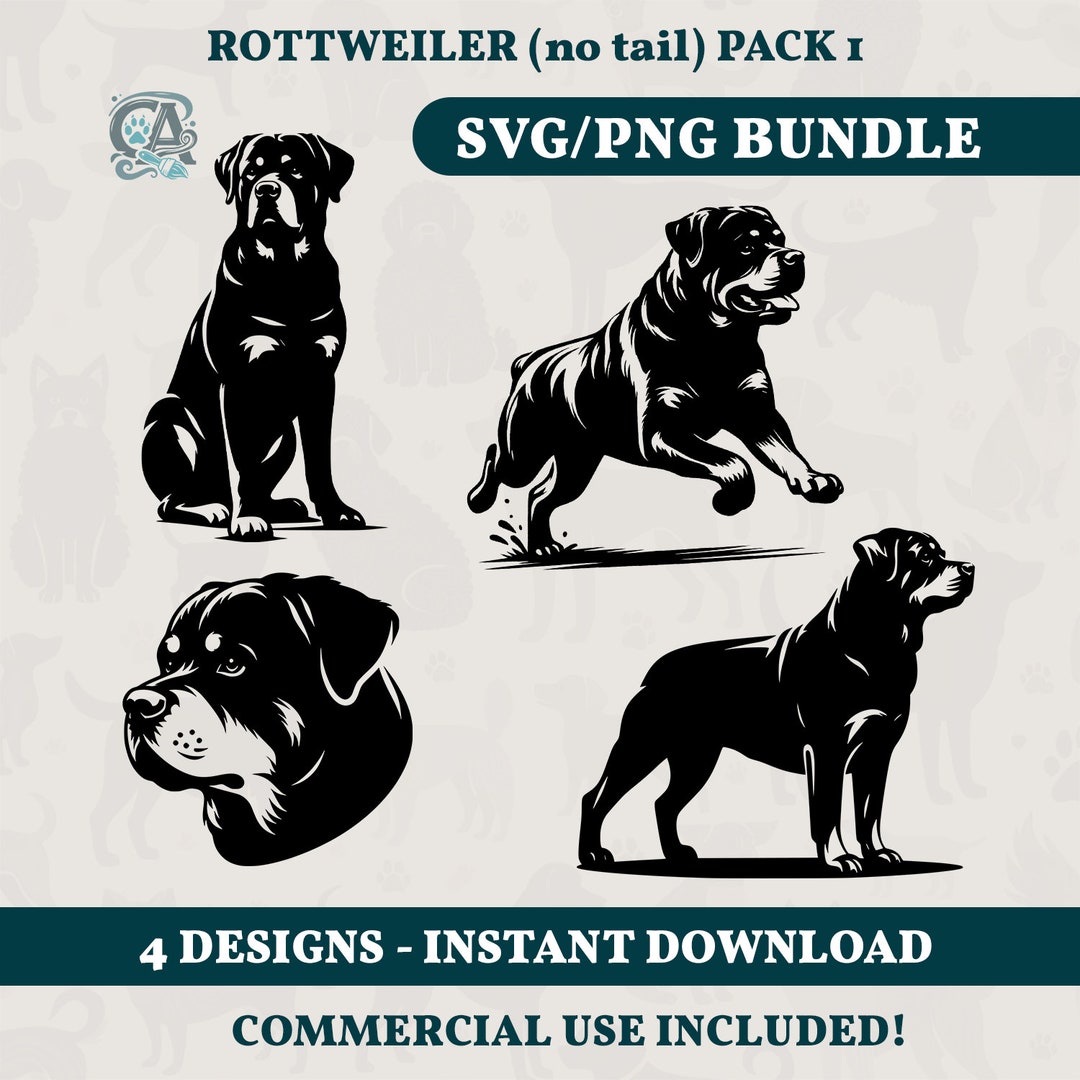 Rottweiler SVG PNG Bundle Rotti Silhouettes Clipart Instant Download ...