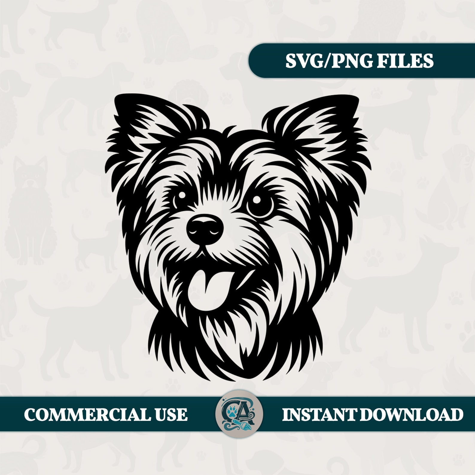 Happy Yorkshire Terrier Yorkie SVG PNG Silhouette Clipart Instant ...