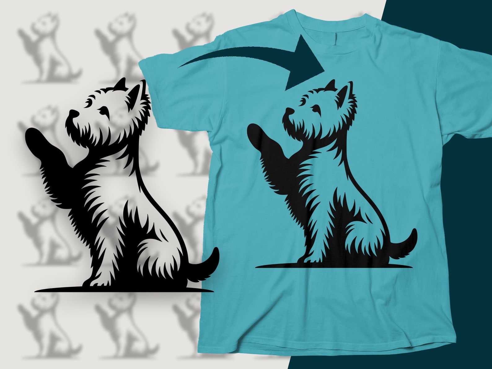 Westie Westhighland White Terrier Silhouette High Five, Paw Vector Cut ...