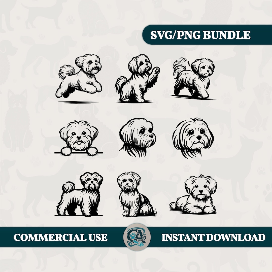 Malteser Maltese Dog SVG BUNDLE PNG Silhouette Clipart Instant Download ...