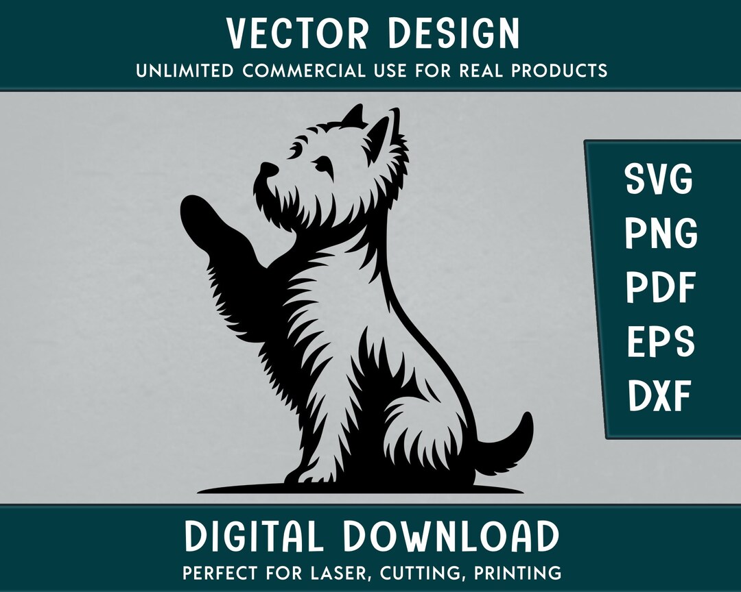 Westie Westhighland White Terrier Silhouette High Five, Paw Vector Cut ...