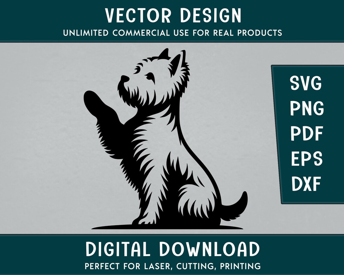 Westie Westhighland White Terrier Silhouette High Five, Paw Vector Cut ...