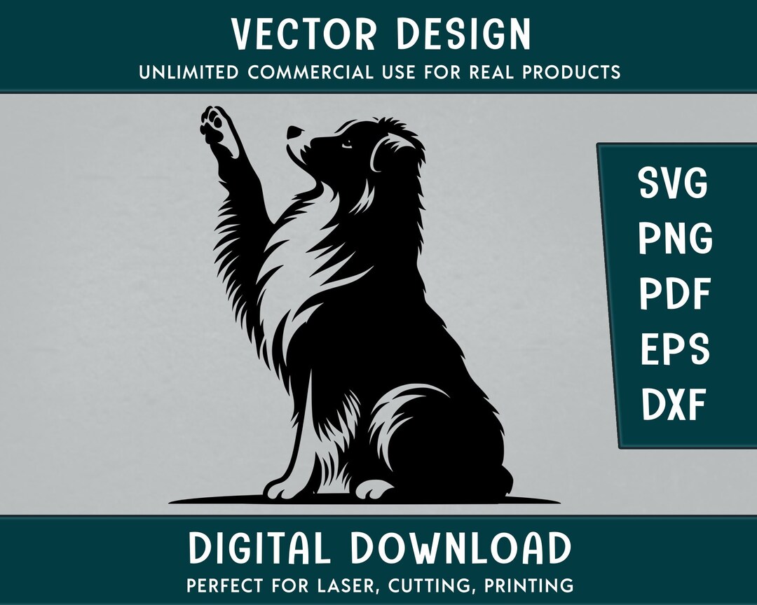 Australian Shepherd Aussie Silhouette High Five, Paw Vector Cut File ...