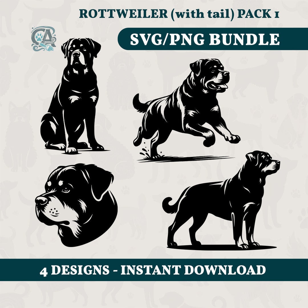 Rottweiler SVG PNG Bundle Rotti Silhouettes Clipart Instant Download ...
