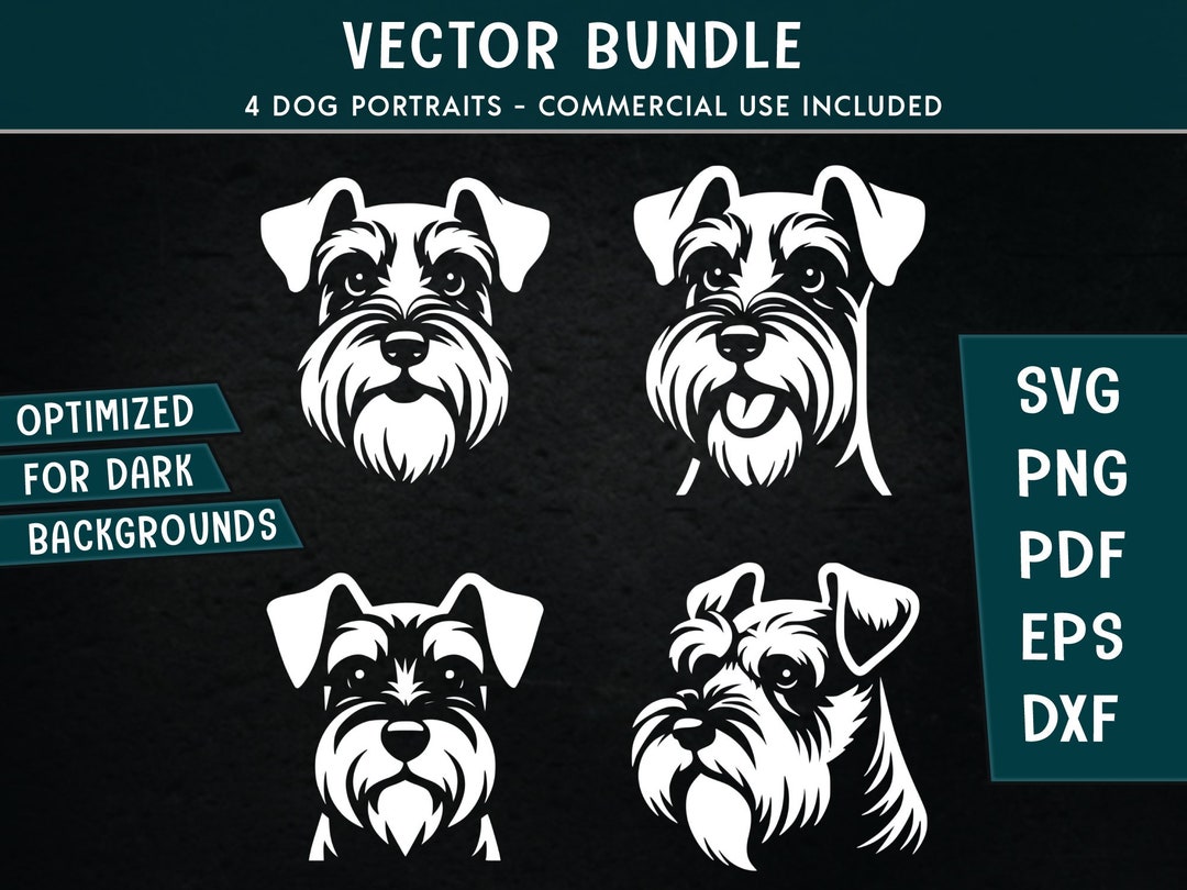Schnauzer Portrait SVG Bundle (png, Pdf, Eps, Dxf Vector Files, White ...