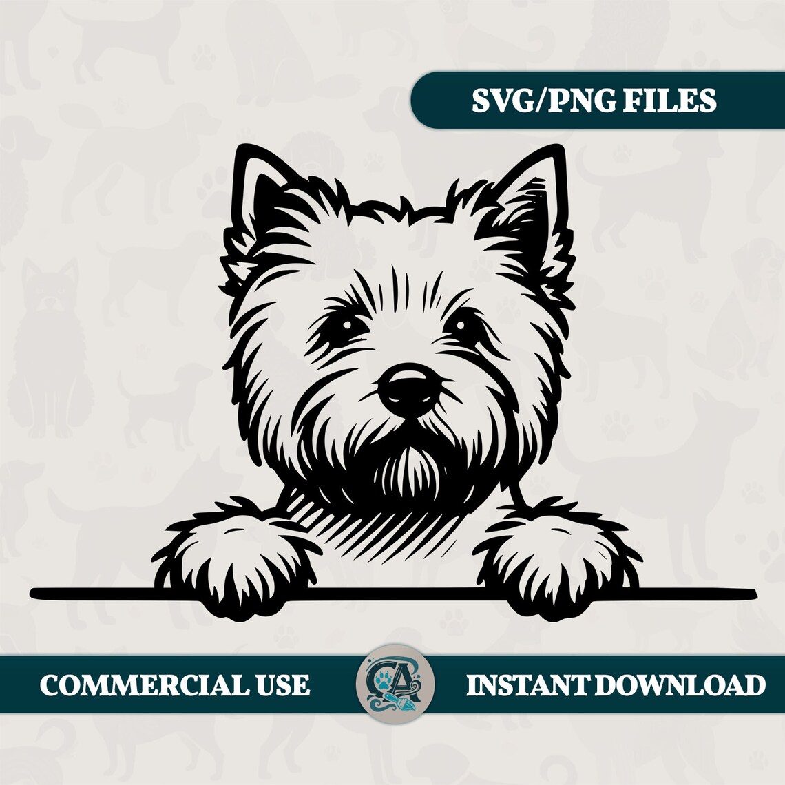Peeking West Highland Terrier SVG PNG Silhouette Clipart Instant ...