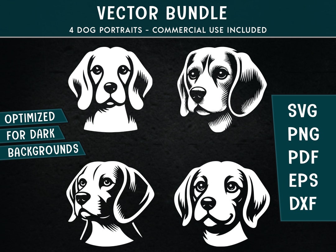 Beagle Portrait SVG Bundle Png, Pdf , Eps, Dxf Vector Files, White on ...