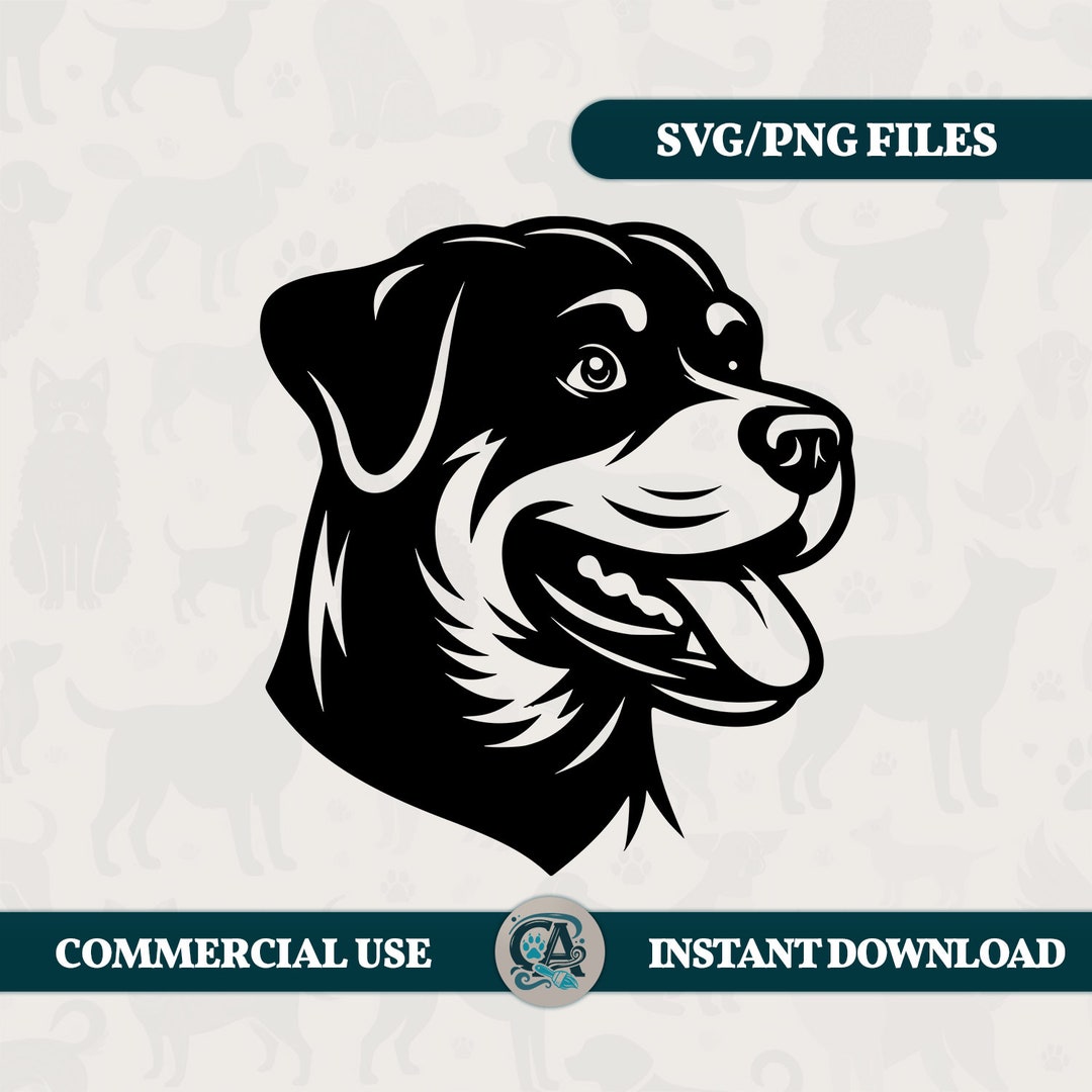 Happy Rottweiler Rotti Head Portrait SVG PNG Silhouette Clipart Instant ...
