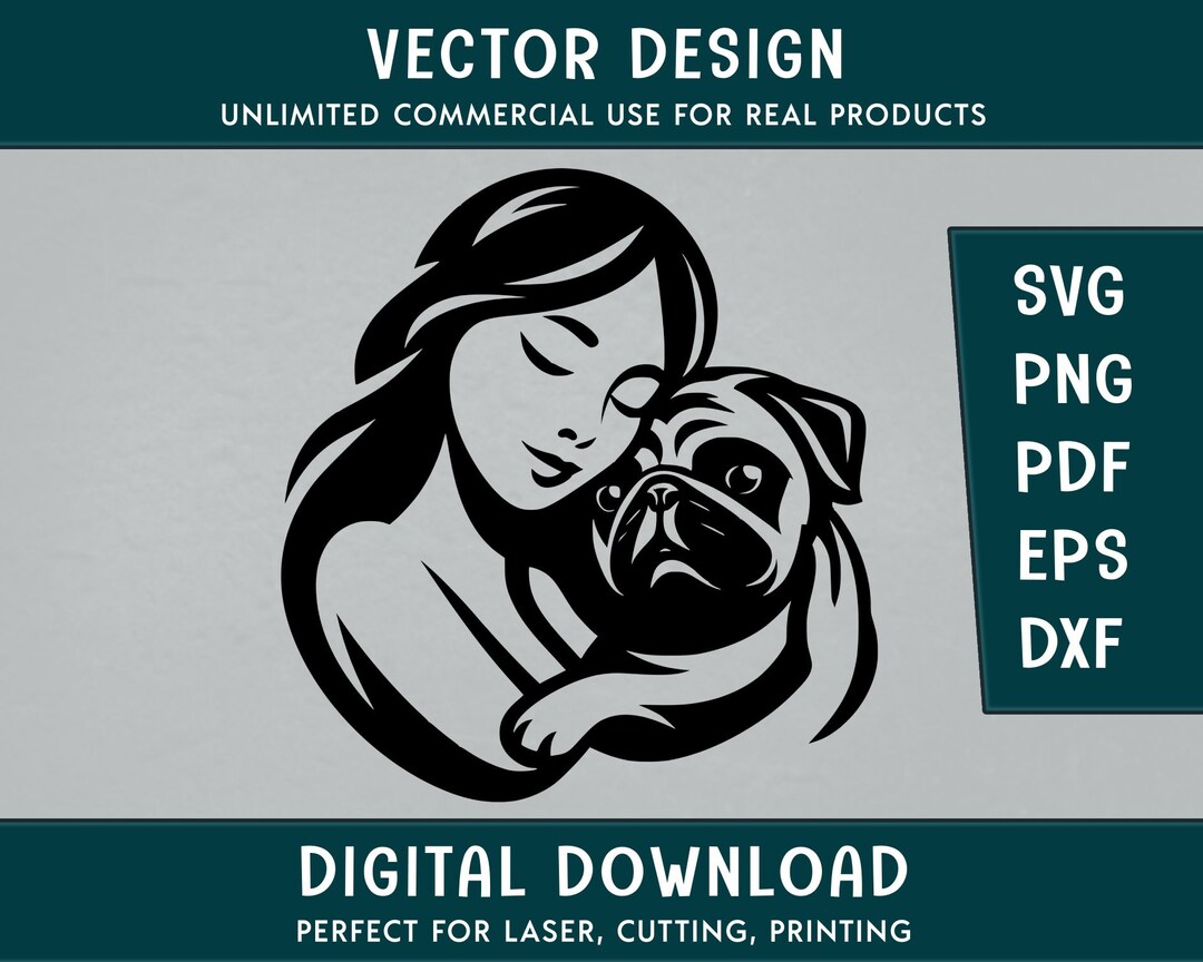 Pug Dog Mom Dog Love Vector Design - Svg, Png, Eps, Pdf, Dxf - for ...