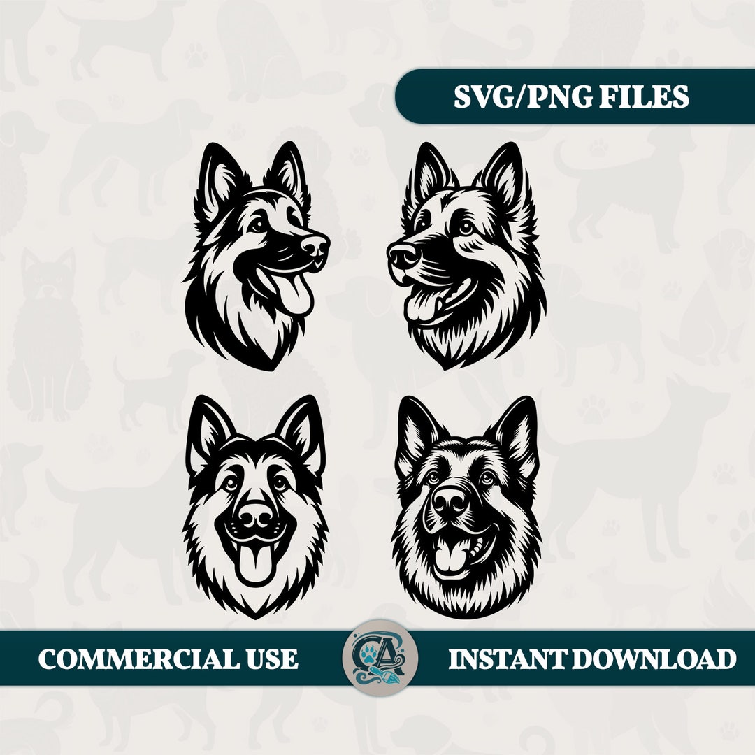 Happy German Shepherd DSH Bundle SVG PNG Silhouette Clipart Instant ...