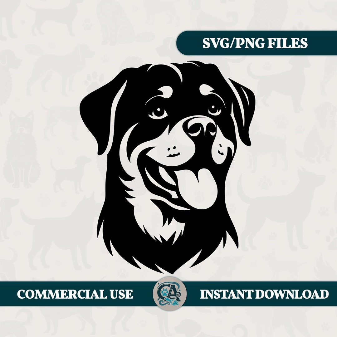 Happy Rottweiler Rotti Head Portrait SVG PNG Silhouette Clipart Instant ...