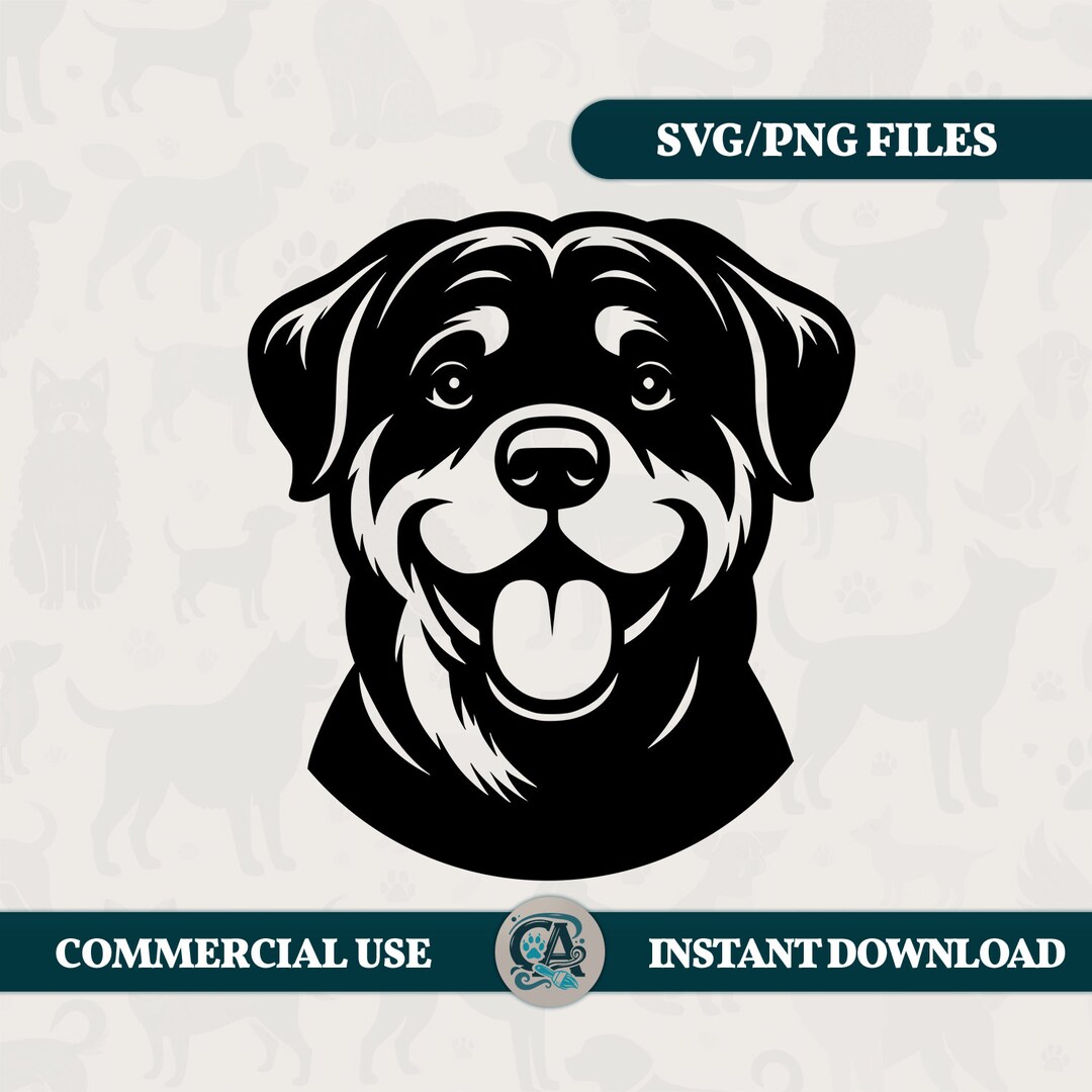 Happy Rottweiler Rotti Head Portrait SVG PNG Silhouette Clipart Instant ...