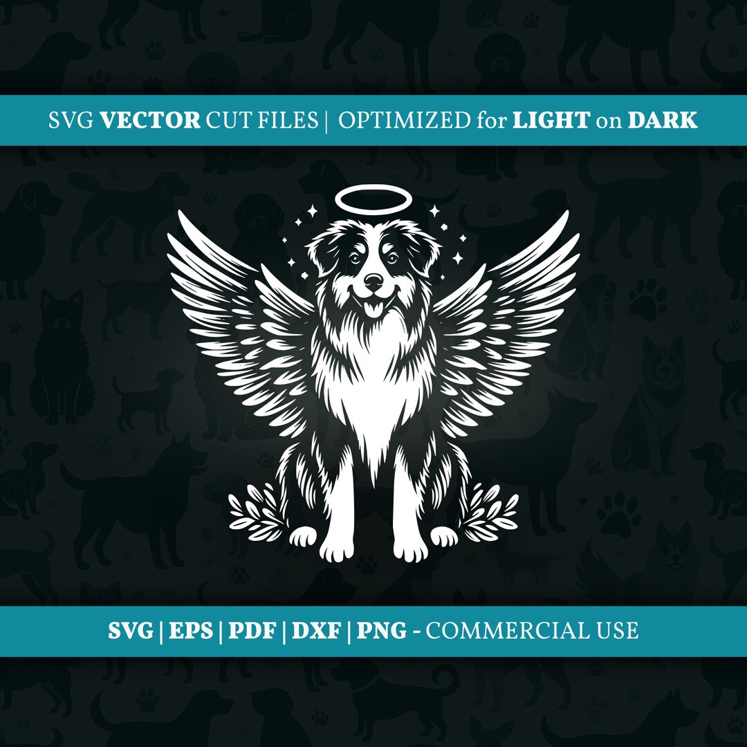 Australian Shepherd Angel Aussie Angel Vector SVG PNG Design Clipart ...