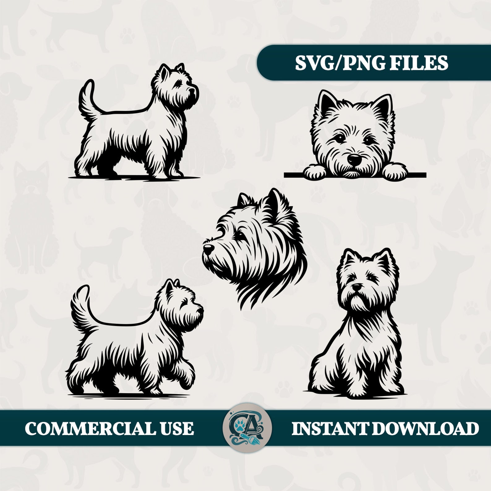 West Highland Terrier SVG BUNDLE PNG Silhouette Clipart Instant ...
