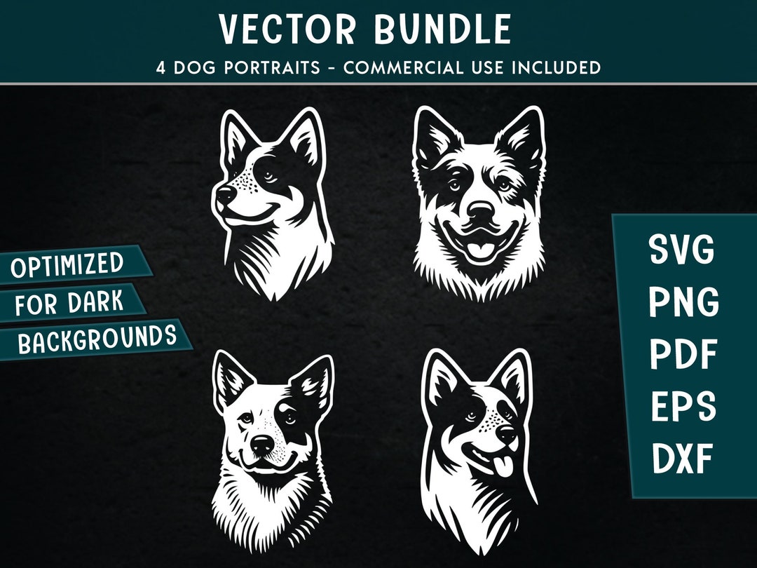 Cattle Dog Portrait SVG Bundle Png, Pdf , Eps, Dxf Vector Files, White ...