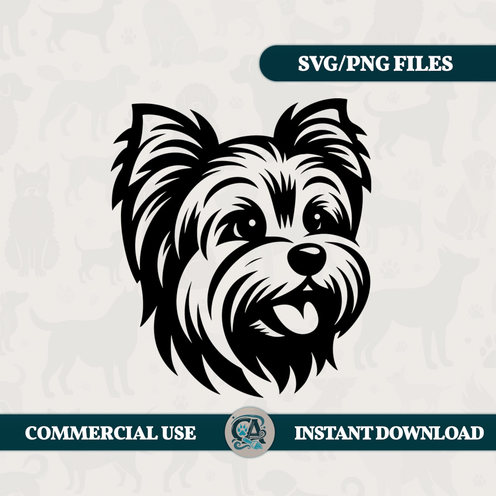 Happy Yorkshire Terrier Yorkie SVG PNG Silhouette Clipart Instant ...