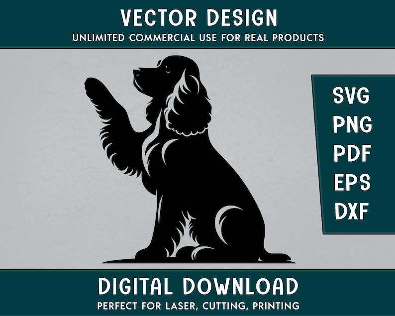 Cocker Spaniel Dog Silhouette High Five, Paw Vector Cut File, Digital ...