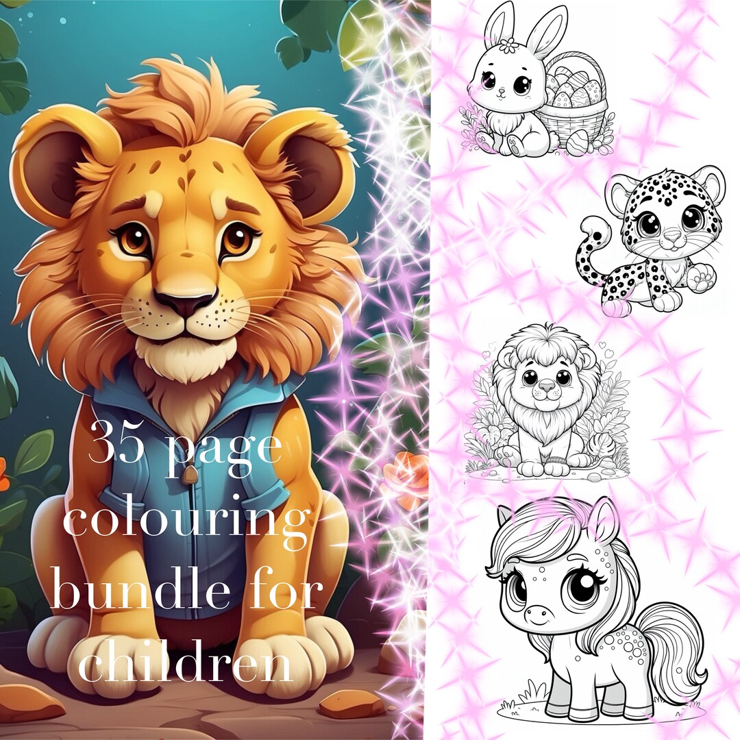 A Cute Bundle of 35 Coloring Animal Pictures for Kids and Adults - Etsy