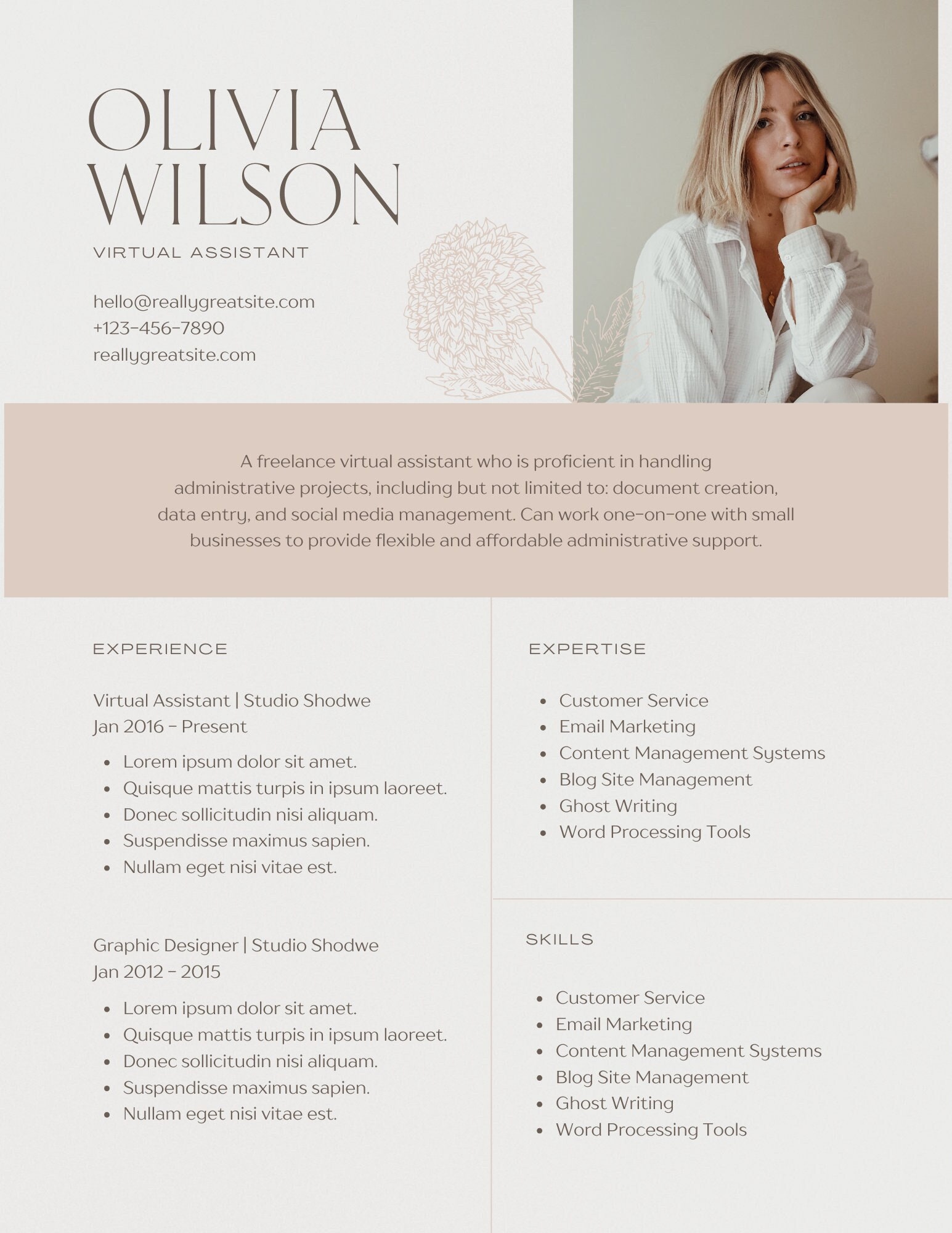 Gray and Blush Feminine Canva Resume Template Word Modern Clean Resume ...
