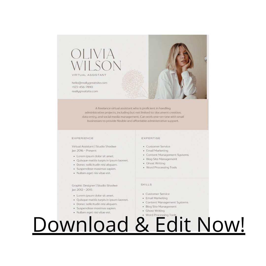 Gray and Blush Feminine Canva Resume Template Word Modern Clean Resume ...