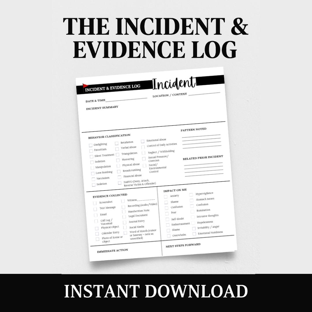 Incident Evidence Log | Dated Documentation Tracker for Gaslighting ...