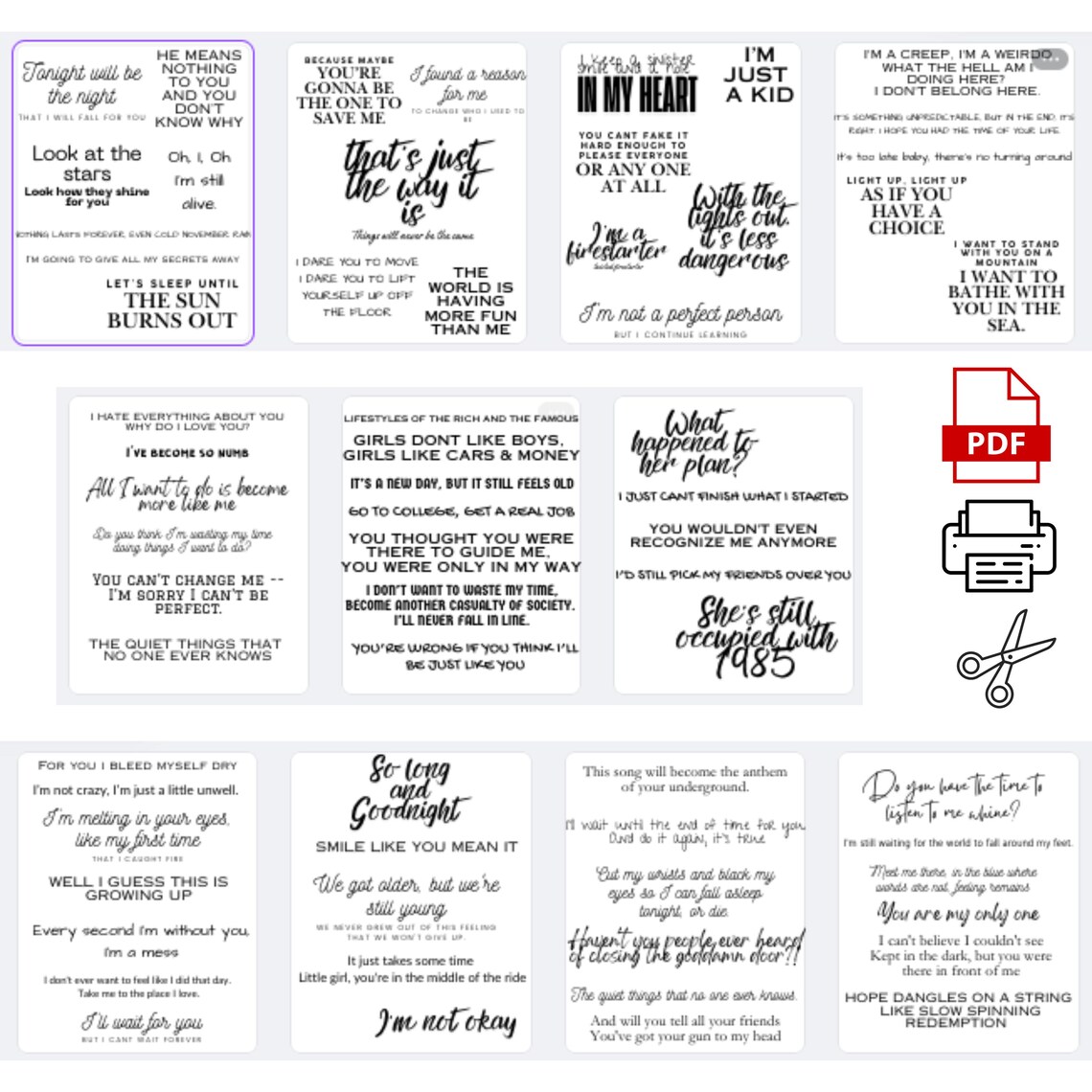 Words of Favorite 90s EMO Music Lyrics Words for Junk Journal ...