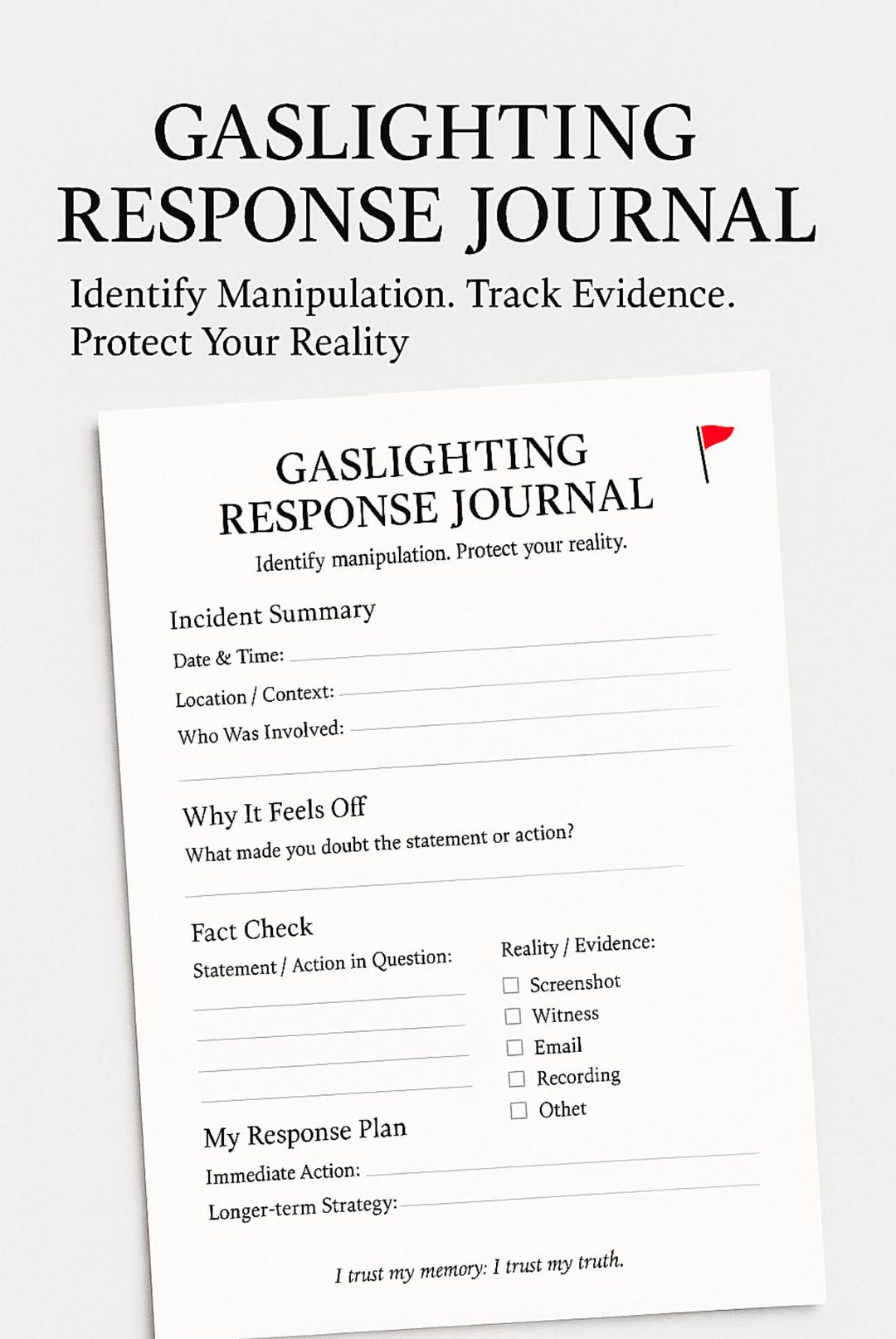 Gaslighting Response Journal Printable | Document Reality, Track ...