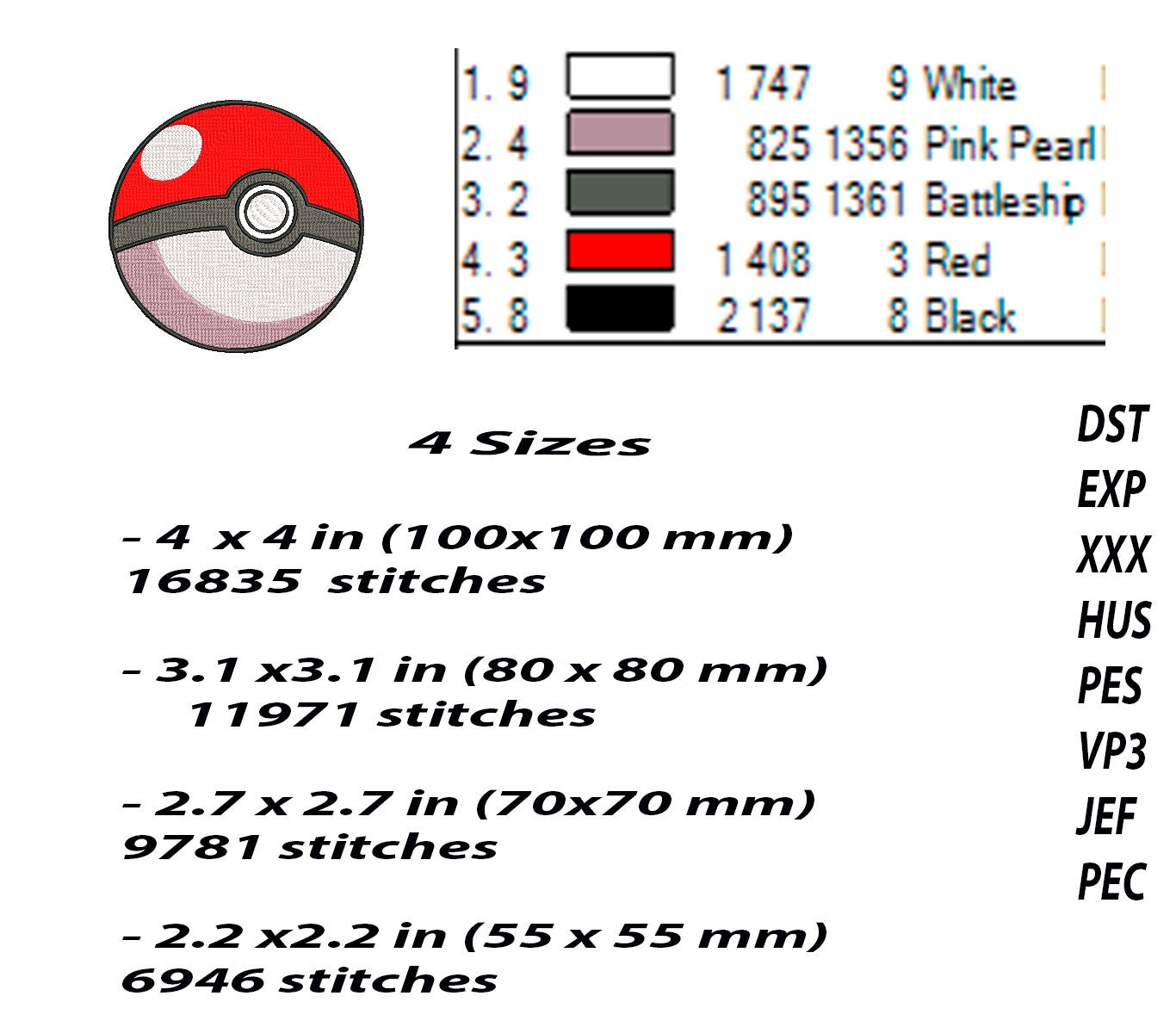 Embroidery Pokeball Pokemon Pikachu. 4 Sizes. Embroidery Design Machine ...