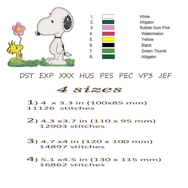 Snoopy Cartoon Dog Embroidery File | Puppy Machine Pattern | Instant ...