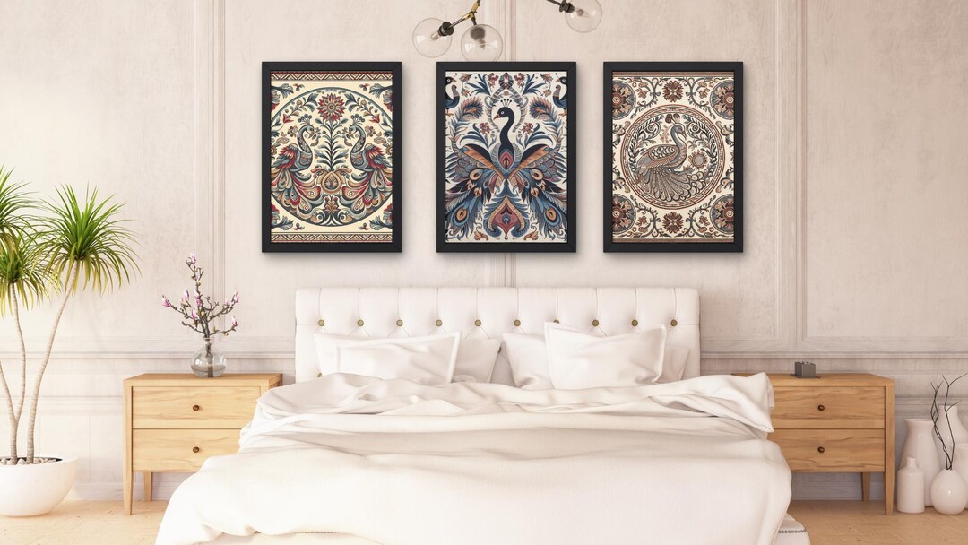 Set of 3 Syrian Rug Drawing Wall Art Oriental Ethnic Islami Art Muslim ...