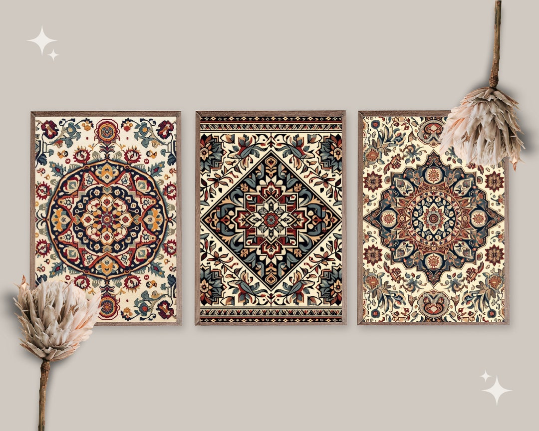 Set of 5 Nomad Rug Drawing Stencil Wall Art | Orientalist Ethnic ...
