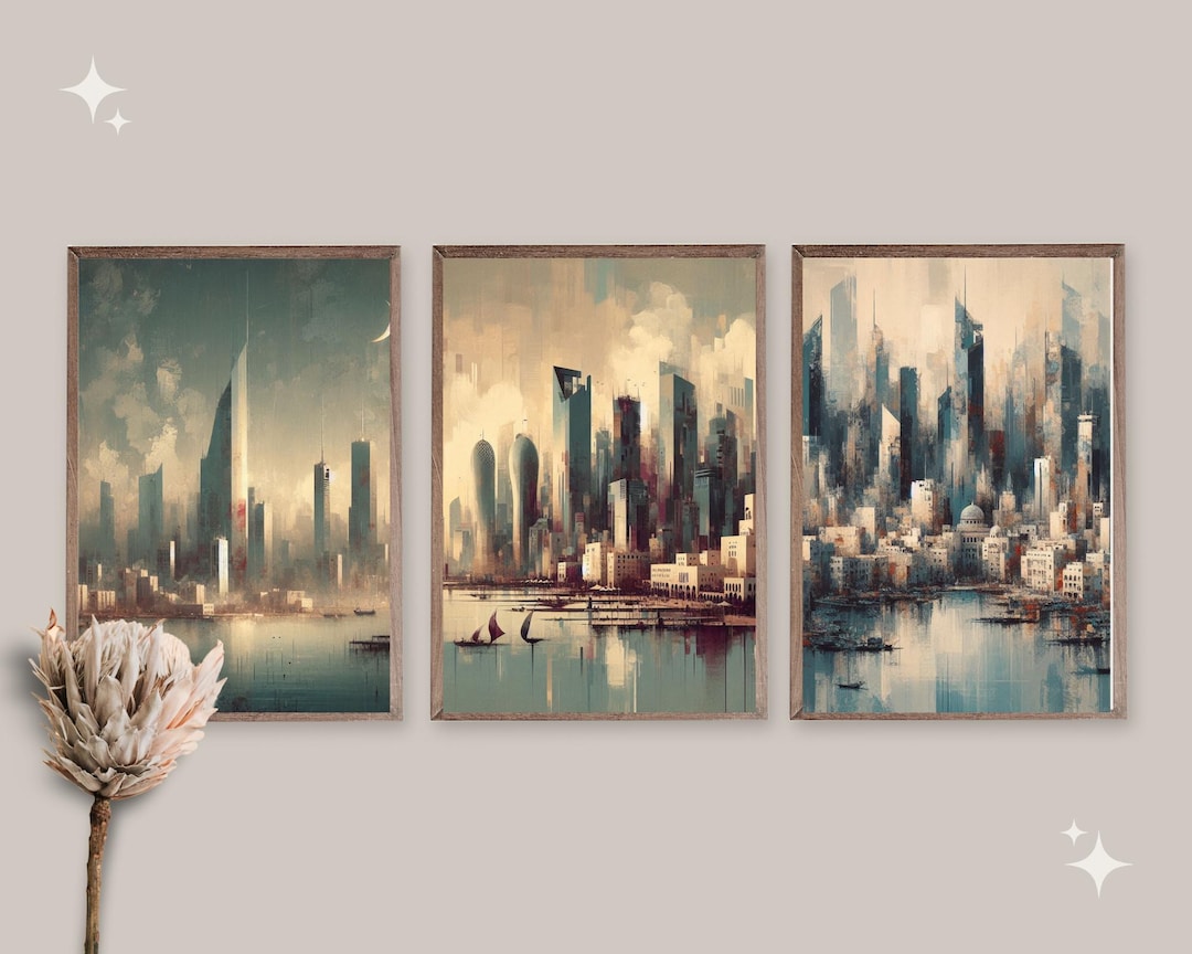 Set of 3 Kuwaiti Modern Wall Art Oriental Muslim Art Traditional Islami ...