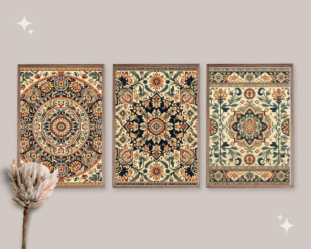 Set of 5 Kurdish Rug Drawing Stencil Wall Art | Oriental Ethnic Islamic ...