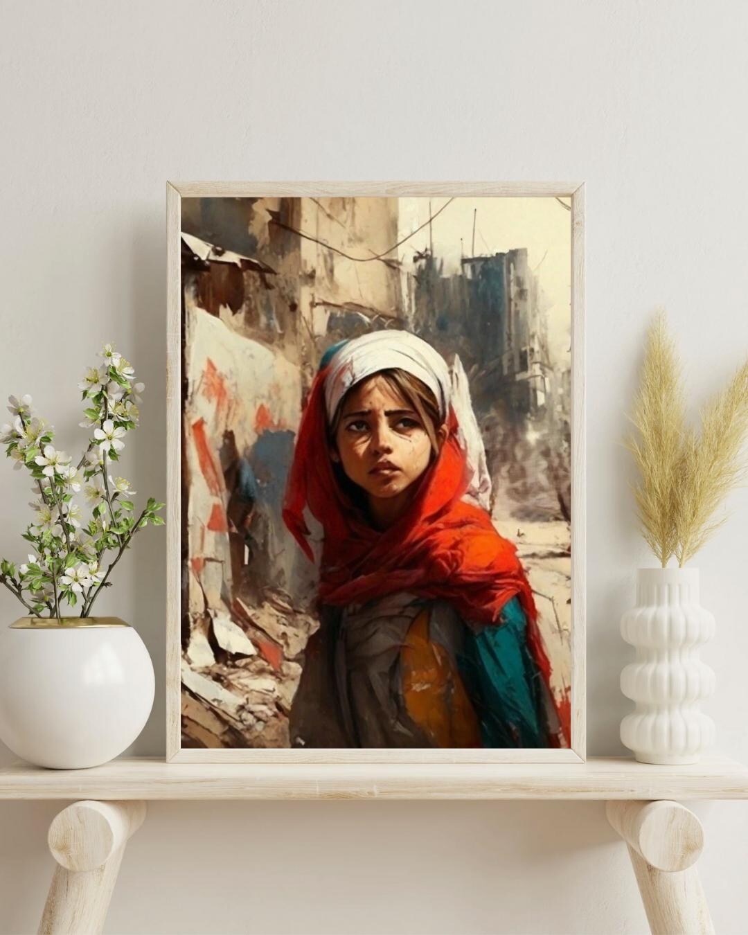 Palestinian Oil Painting Wall Art Traditional Muslim Pastel Watercolor ...