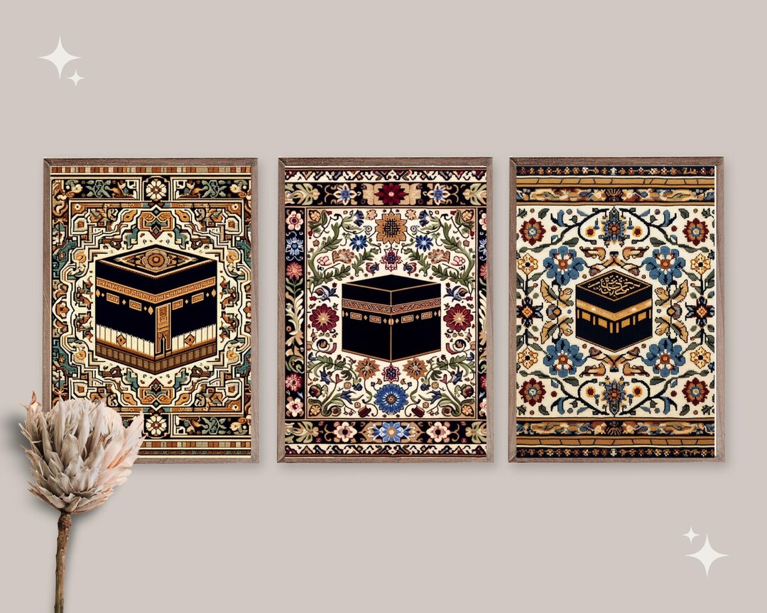 Set of 3 Mecca Tapestry Stencil Wall Art | Kaaba Orientalist Arabic ...