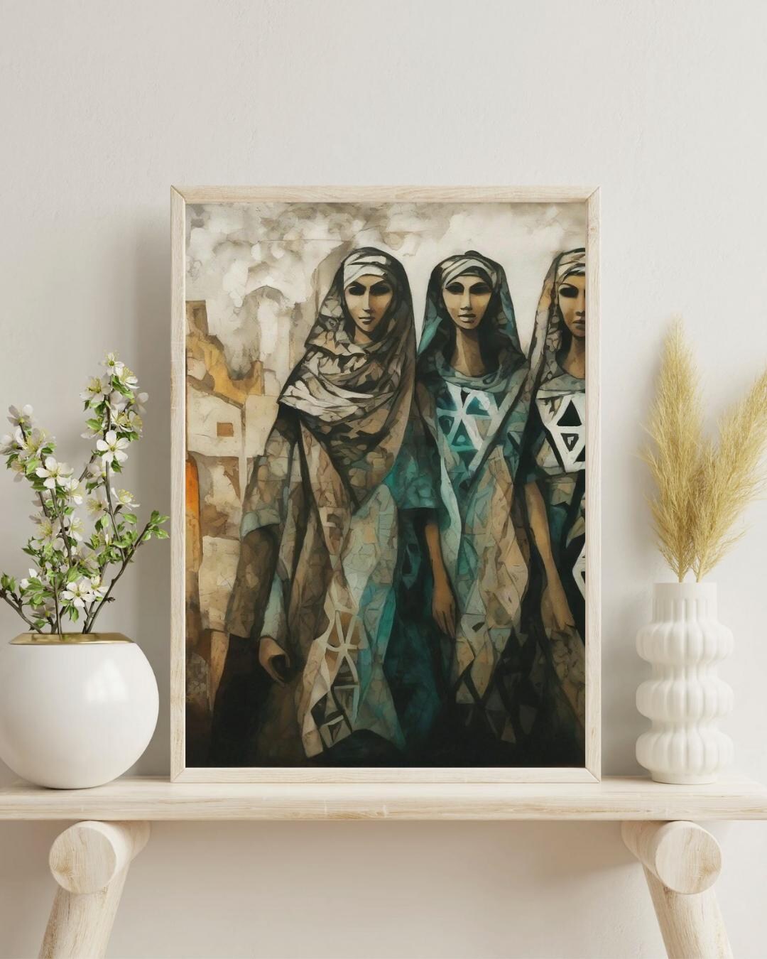 Medieval Oil Painting Illustration Wall Art | Oriental Pastel ...