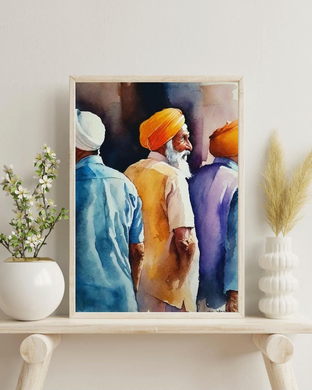 Indian Sikh Oil Painting Mystical Wall Illustration Historical Asian ...