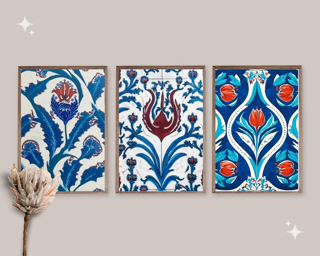 Set of 3 Iznik Turkish Tile Wall Art Oriental Turk Ethnic Art ...