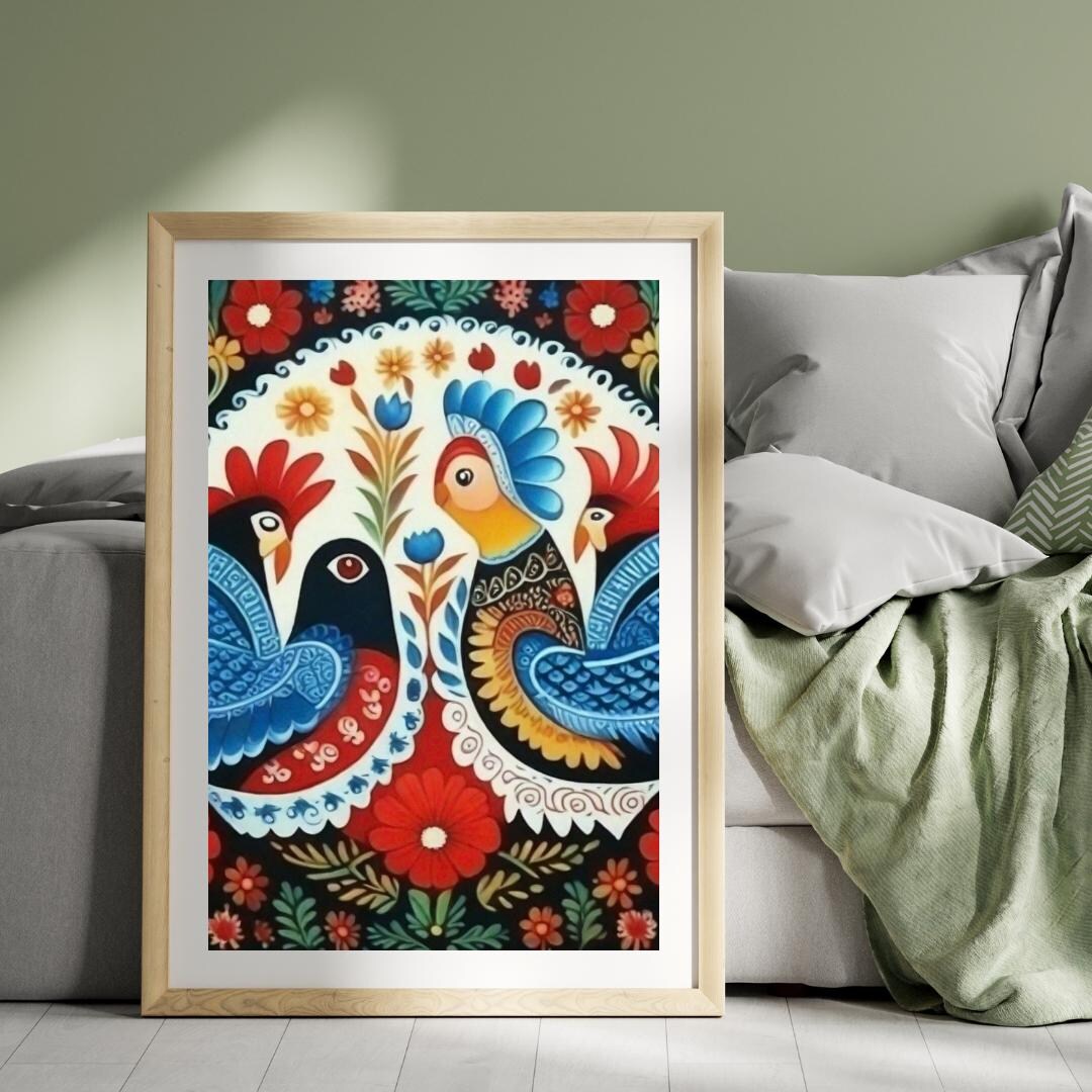 Poland Birds Painting | Oriental Pastel Folk Artwork | Historical ...