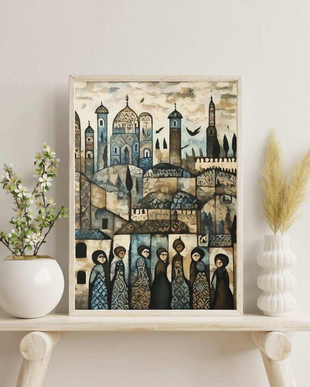 Medieval Oil Painting Wall Art | Oriental Middle Eastern Pastel ...