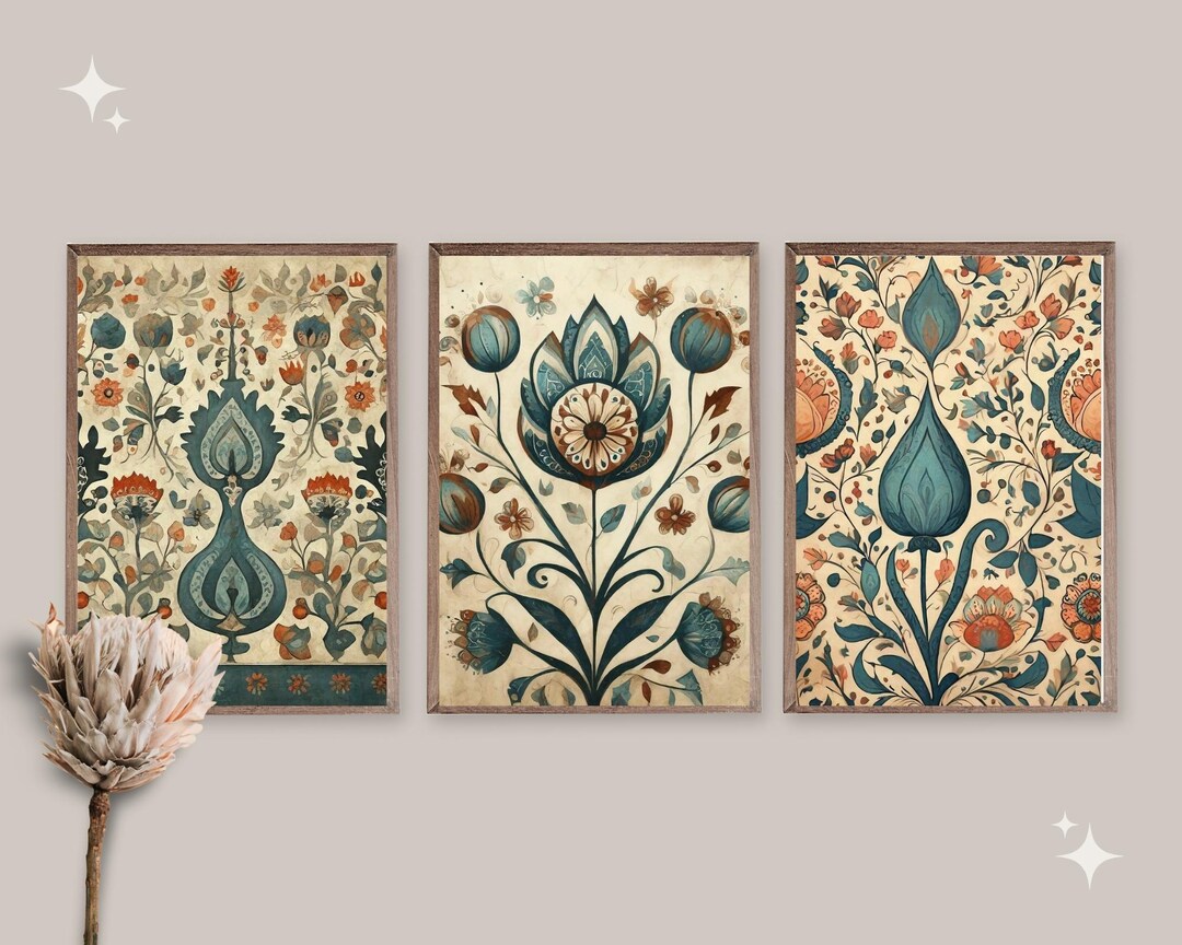 Set of 3 Pakistani Mute Oil Painting Mystical Wall Illustration ...