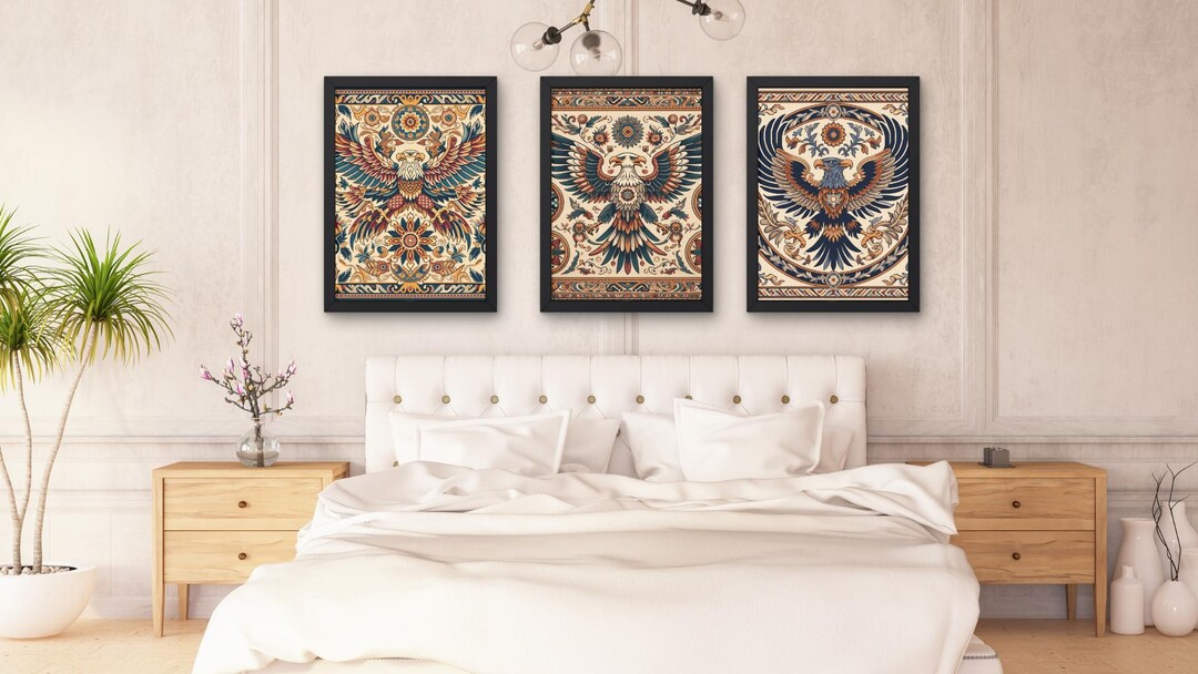 Set of 3 Egyptian Double Headed Eagle Motif Carpet Art | Oriental South ...