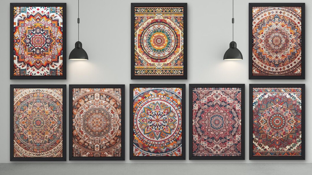 Set of 8 Levantine Rug Drawing Wall Art | Moroccan Ethnic Sublimation ...
